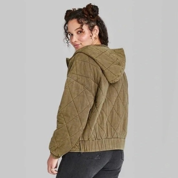 wild fable | Jackets & Coats | Wild Fable Green Soft Quilted Hooded Zip ...